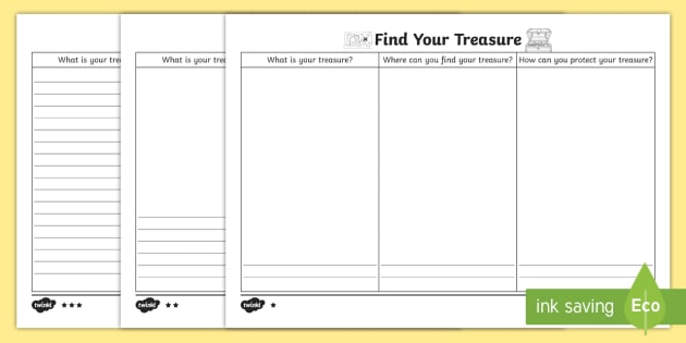Find Your Treasure Writing Worksheet (teacher made)