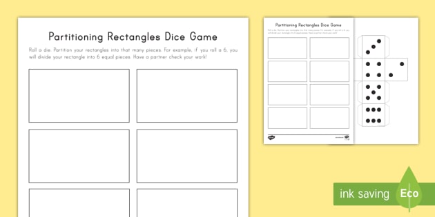 Partitioning Rectangles Dice Game Craft Math resource