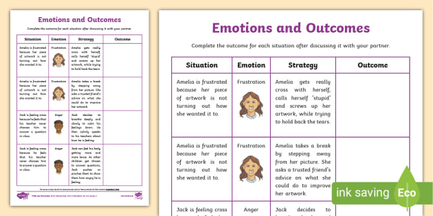 Emotions and Outcomes Activity Sheet