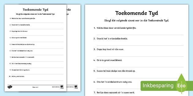 Toekomende Tyd Aktiwiteitbladsy
