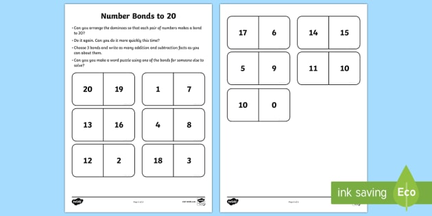 Domino Bonds to 20 Activity (teacher made)