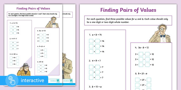👉 Interactive PDF White Rose Y6: Algebra: Find Pairs of Values