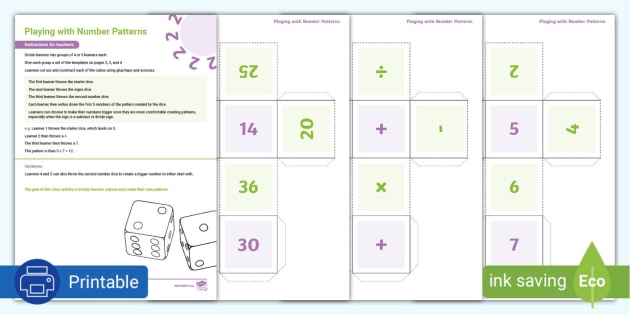 Playing with Number Patterns Activity Sheet (teacher made)