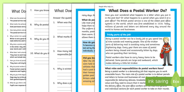 What Does A Postal Worker Do? Reading Comprehension