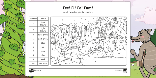 Fee! Fi! Fo! Fum! Colour by Number (teacher made)