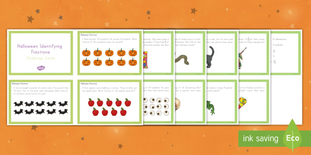 Halloween Identifying Fractions Challenge Cards - Halloween