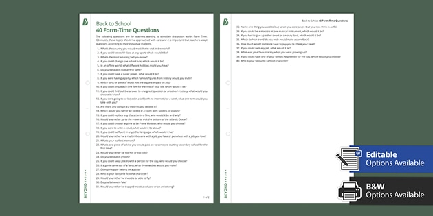 Form Time Activities: Secondary Discussion Starters | Beyond