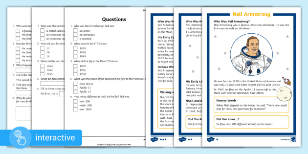 Interactive PDF: KS1 Neil Armstrong Differentiated Reading Comprehension