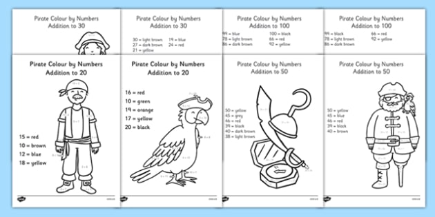 Pirate Themed Addition Colour by Numbers Pack (teacher made)