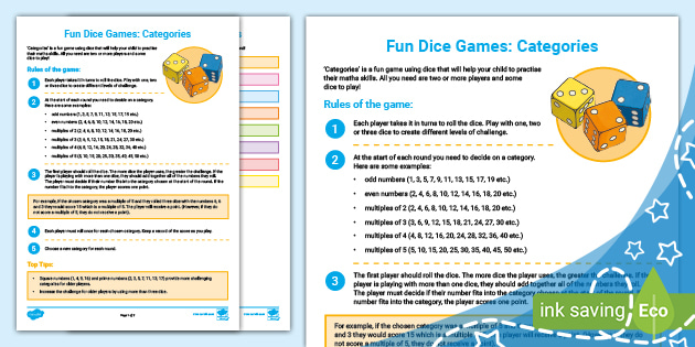 👉 Fun Dice Games: Categories (teacher made)