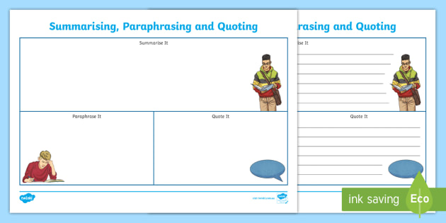 Summarising, Paraphrasing and Quoting Writing Template