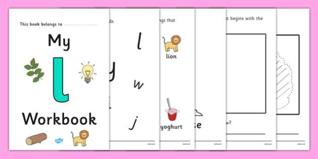 My Workbook l lowercase - workbook, l sound, lowercase, letters