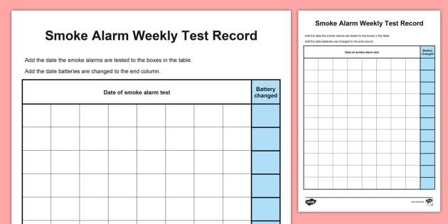 Childminder Smoke Alarm Weekly Test Record Childminder Smoke Alarm Weekly Test Record