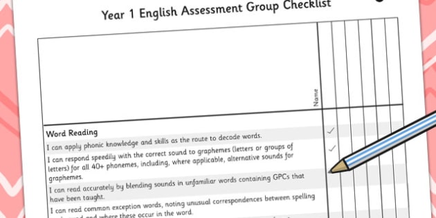 2014 National Curriculum Year 1 English Assessment Group Checklist - KS1