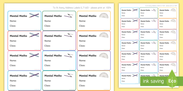 Mental Maths Jotter Sticker Labels