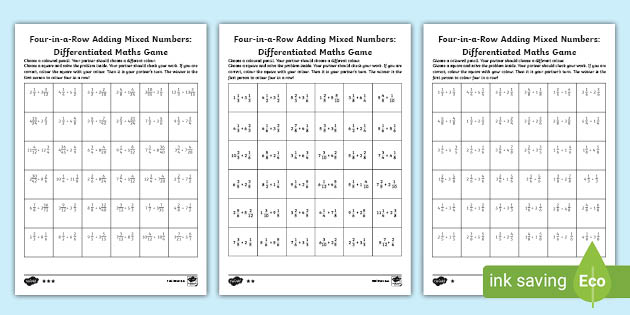 👉 Adding Mixed Numbers: Differentiated Maths 4-In-A-Row Game