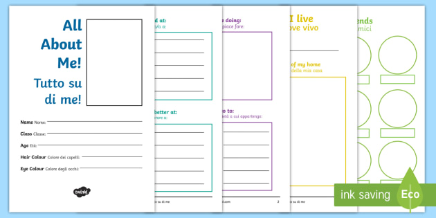 All About Me Activity Booklet English/Italian (teacher made)