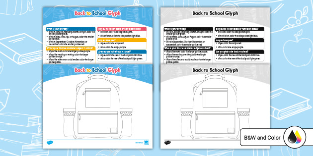 Back to School Backpack Glyph Activity (teacher made)