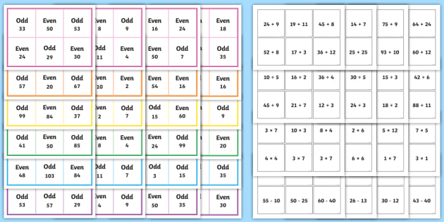 Odd and Even Number Operations Bingo Resource Pack