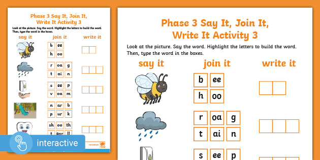 Interactive PDF: Phase 3 Say It, Join It, Write It Activity 3