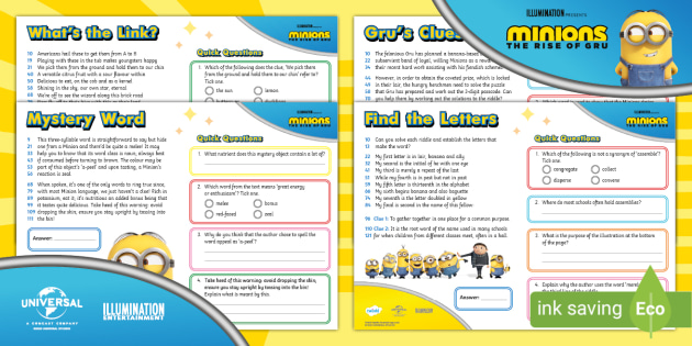 FREE! - Minions: Minion Riddles 60-Second Reads Activity Pack KS2