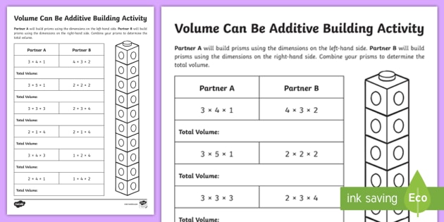Volume Can Be Additive Building Activity (teacher made)