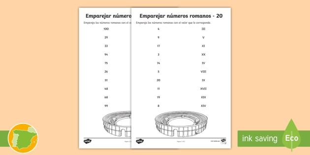 Ficha de actividad: Emparejar números romanos