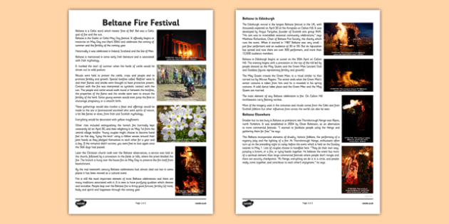 Beltane Information Sheet -CfE, Social Studies, History, Festivals ...
