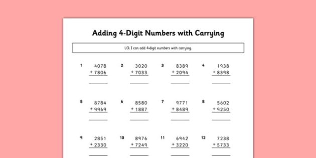 Adding 4 Digit Numbers With Regrouping