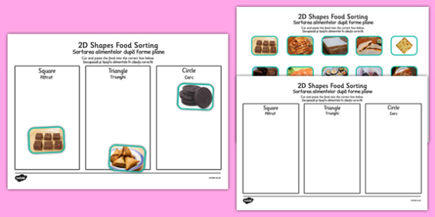Food 2D Shape Sorting Activity Romanian Translation