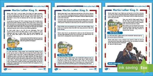 Martin Luther King Comprehension | Differentiated Worksheets