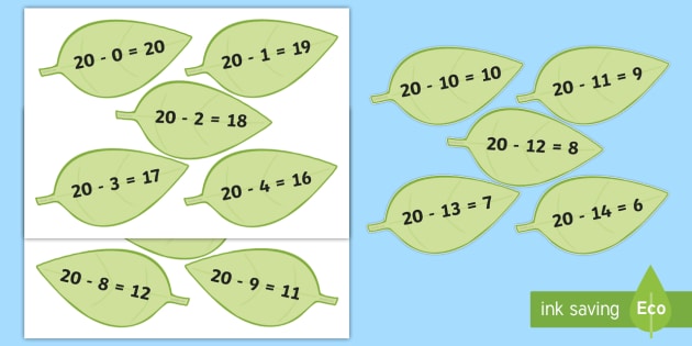 Subtraction from 20 on leaves Cut-Outs - - Number Bonds to Ten on Leaves