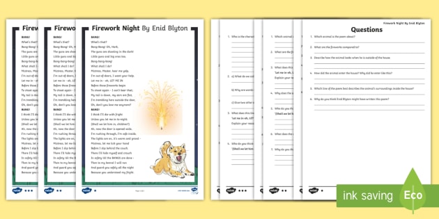 Firework Night Poem Differentiated Reading Comprehension