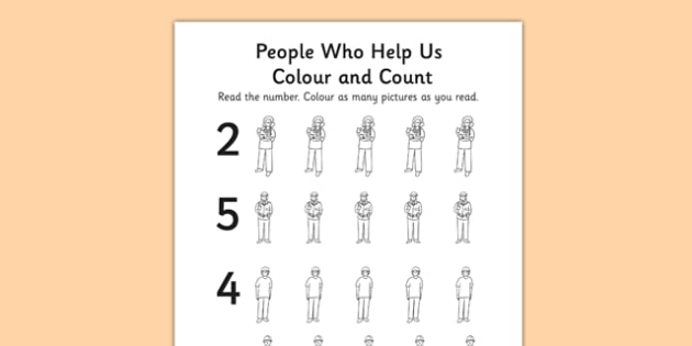 People Who Help Us Themed Count and Colour Sheet