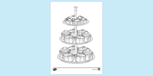 FREE! - Cake Stand Colouring Sheet | Colouring Sheets | Primary Art