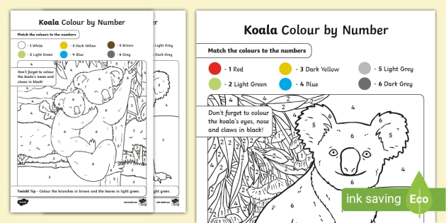 FREE! - Koala Colour by Number Pages (teacher made)