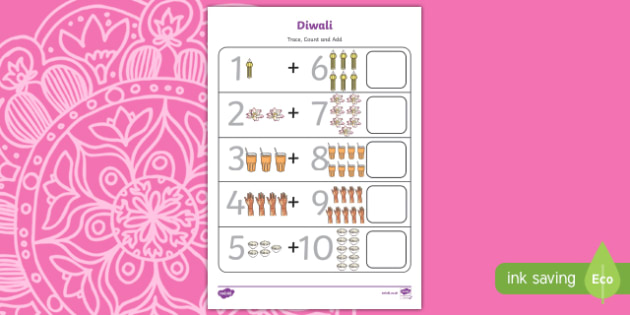 Diwali Trace, Count and Add Worksheet / Worksheet, worksheet