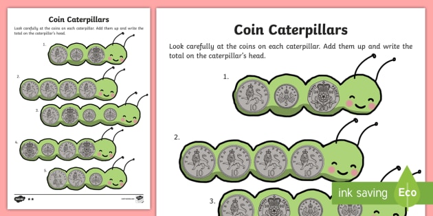 Coin Caterpillars Differentiated Worksheet / Worksheet