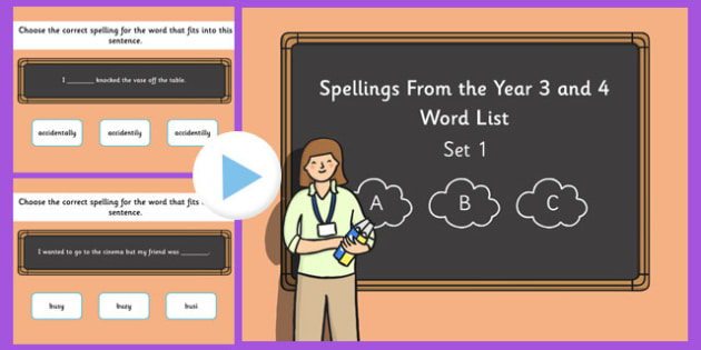 Spelling from the Year 3 and 4 Word List PowerPoint Quiz Set 1