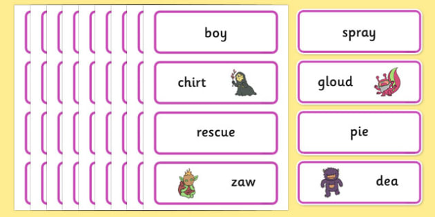 Mixed Phase 5 Real and Nonsense Word Cards (teacher made)