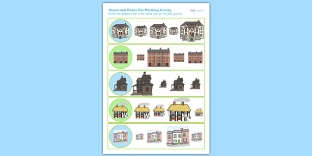 Houses and Homes Size Matching Worksheets