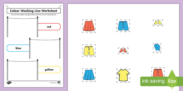 Colour Sorting Washing Line Worksheet (teacher made)