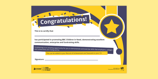 BBC Children in Need Certificate | KS3 Resources