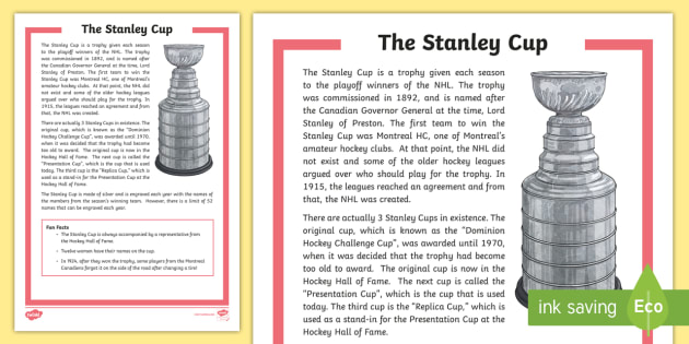 The Stanley Cup Fact File (teacher made)
