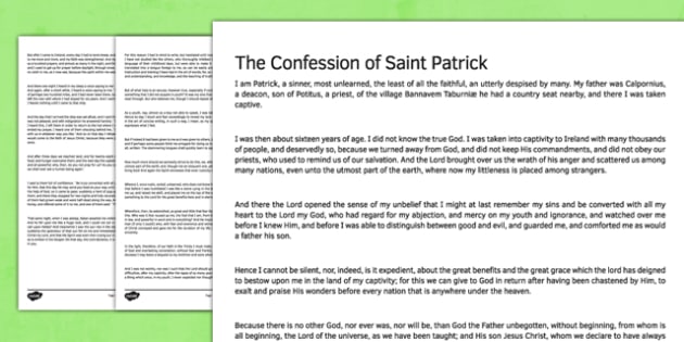 The Confession of St. Patrick Print-Out (teacher made)