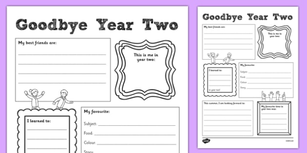 Goodbye Year Two Writing Frame (teacher made)