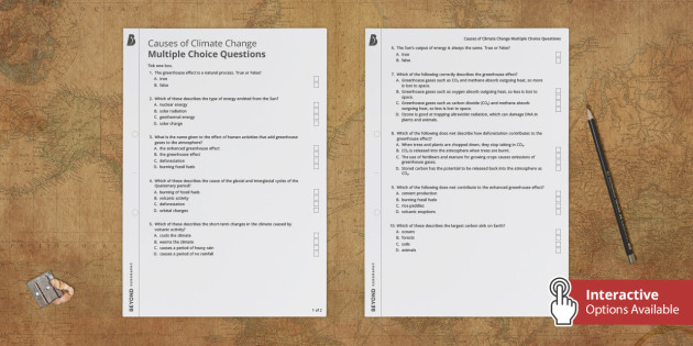 Causes of Climate Change Multiple Choice Questions