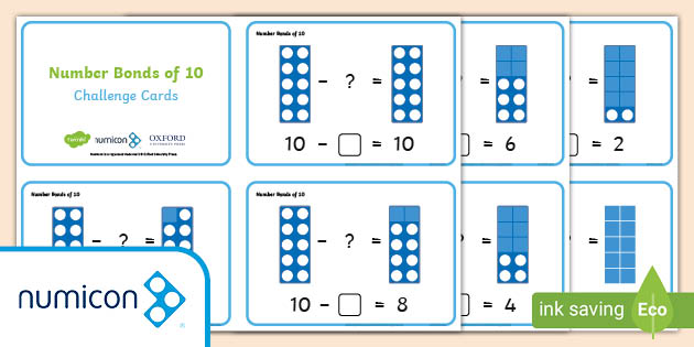 Subtraction within 10 Numicon Shapes Challenge Cards