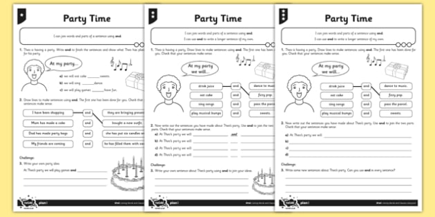 Party Time Differentiated Worksheet / Worksheet Pack