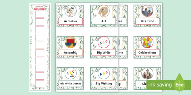Botanical Themed Timetable with cards - (teacher made)